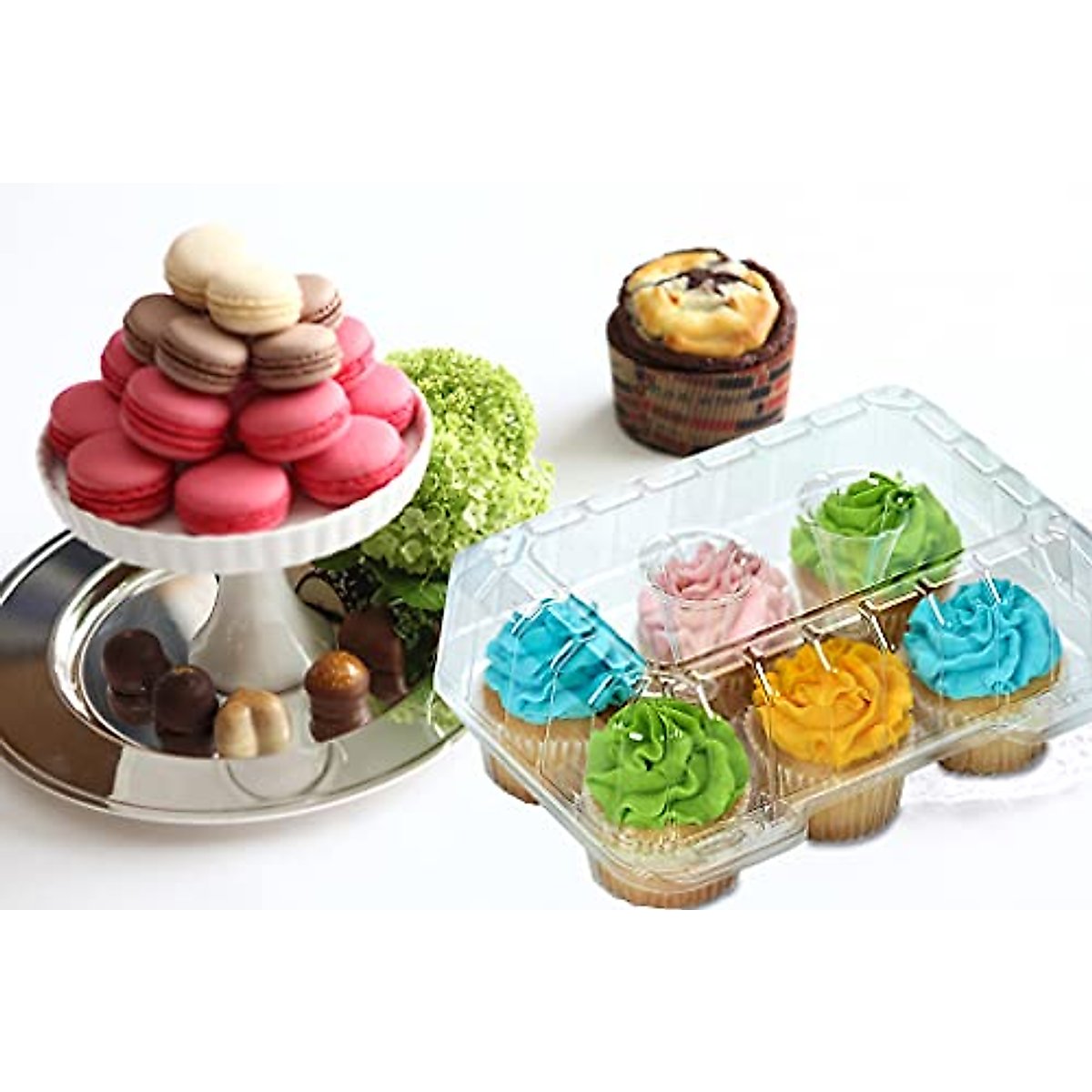 Cupcake Boxes 6 Count - MADE IN USA - Stylish Clear Plastic Cupcake Containers for Displaying & Transporting- Durable Cupcake Holders with 4" High Dome for High Toppings- Each Cup Cake Box Holds 6 Cupcakes- 12 Pack