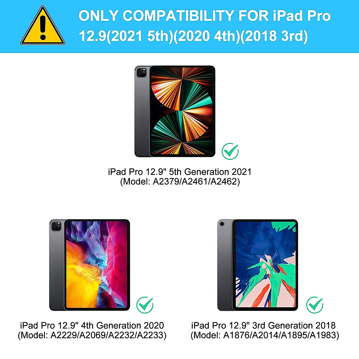 New iPad Pro 12.9 2022 6th Gen/5th Gen 2021/2020 4th Gen/2018 3rd Gen Keyboard Case -7 Colors Backlit Detachable Keyboard Slim Folio Smart Cover for iPad Pro 12.9"[Support Apple Pencil Charging]-Black