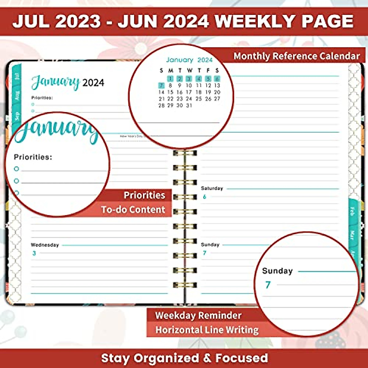 Planner 2023-2024 - Jul. 2023 - Jun. 2024, 6.4" x 8.5" Weekly and Monthly Planner, Academic Planner 2023-2024 Tabs, Thick Paper, Back Pocket, Inspirational Quotes
