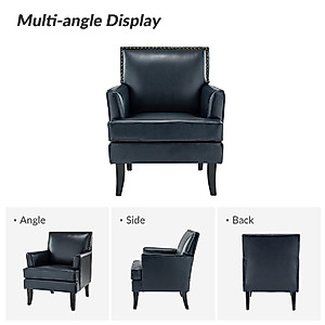 HULALA HOME Modern Faux Leather Accent Chair, Comfy Upholstered Sofa Chair with Nailhead Trim, Living Room Bedroom Armchair with Wood Legs, Navy