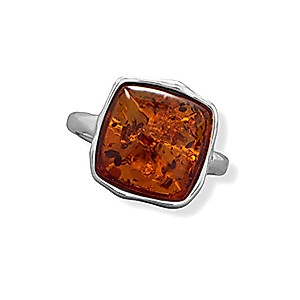 AzureBella Jewelry Baltic Amber Ring Square with Hammered Sterling Silver (8)