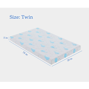 5 Inch Gel Memory Foam Mattress, Twin, Medium-Firm Bed Mattress Dolphin,Washable Cover Breathable Pressure Relief Cool Sleep Bed in a Box CertiPUR-US Certified