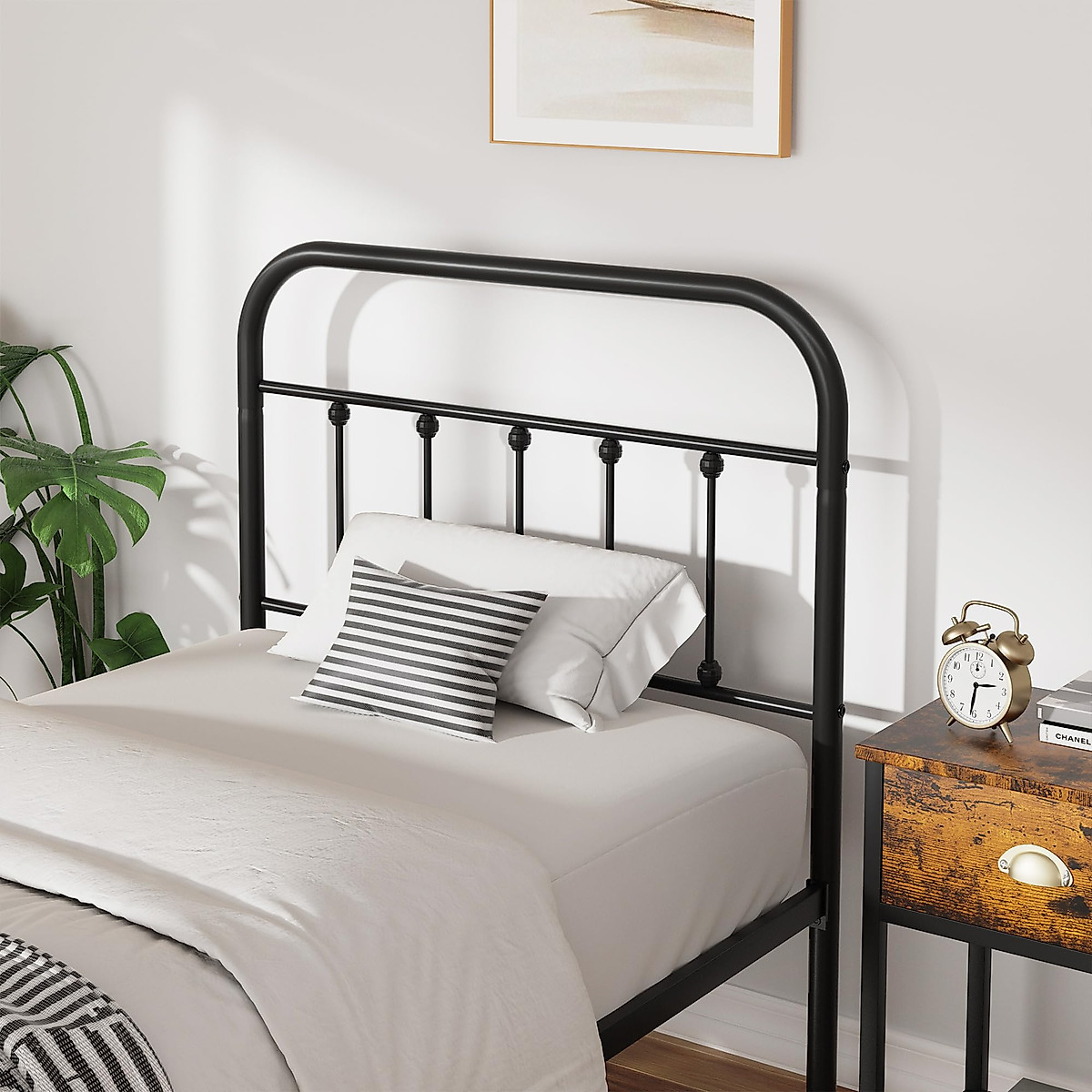 Walsunny Classic Metal Platform Bed Frame Mattress Foundation with Victorian Style Iron-Art Headboard/Footboard, Under Bed Storage, No Box Spring Needed, Twin Size