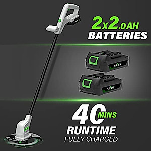 SOYUS Cordless String Trimmer 10 Inch Weed Wacker Cordless 20v Electric Weed Wacker, 2 Pcs 2.0Ah Battery Weed Trimmer Edger, Lightweight Grass Trimmer with 8pcs Replace Spool Trimmer Lines