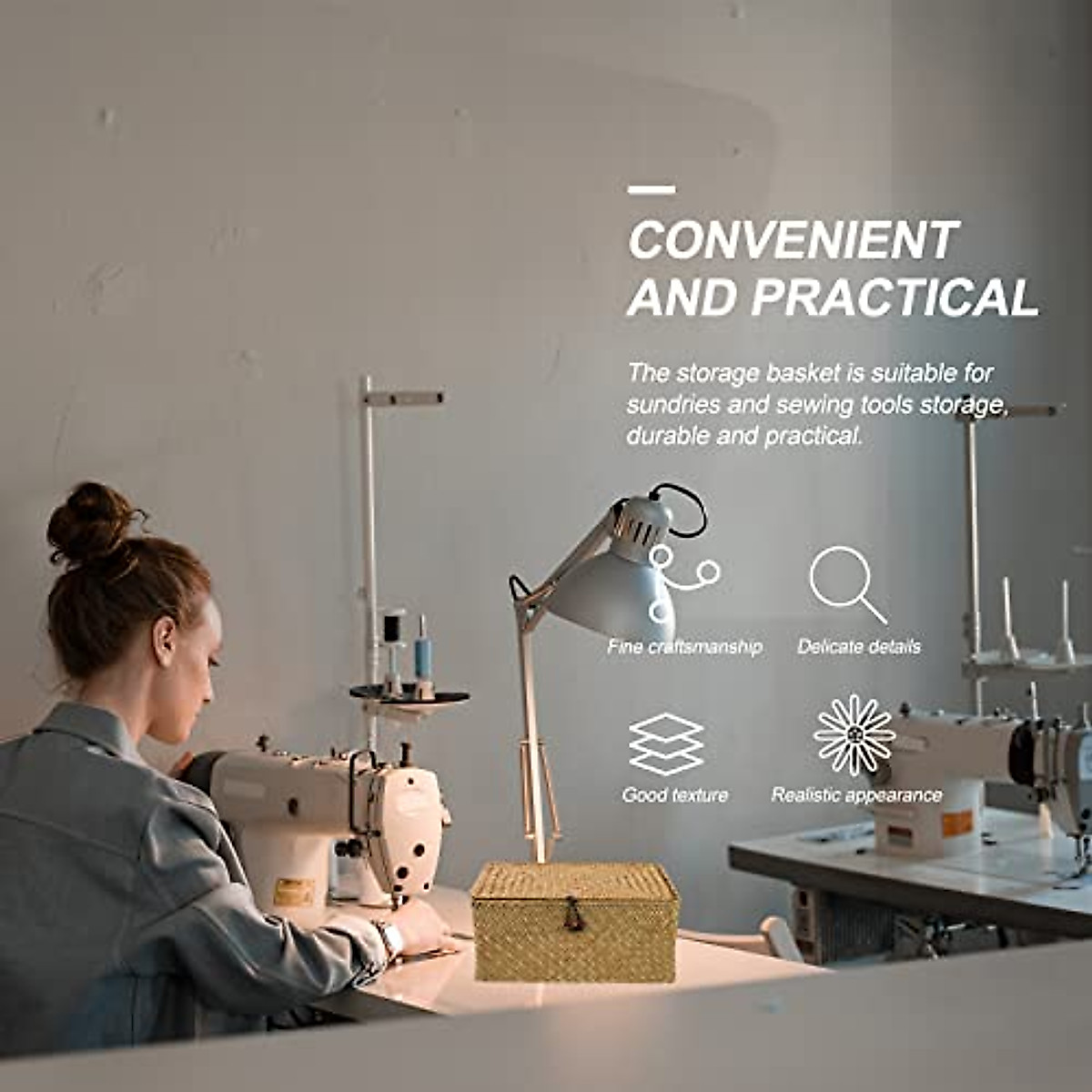 Woven Storage Basket Woven Wicker Storage Bins with Lid Seagrass Shelf Basket Rectangular Rattan Storage Basket Makeup Organizer Box for Toilet Paper Laundry Kids Snack Containers