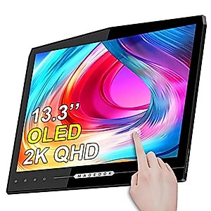 OLED Portable Touchscreen Monitor, 13.3" 2K 1MS Portable Gaming Monitor 100% DCI-P3 Ultra-Thin Computer External Display, External Second Screen USB C/HDMI Monitor with Smart Cover