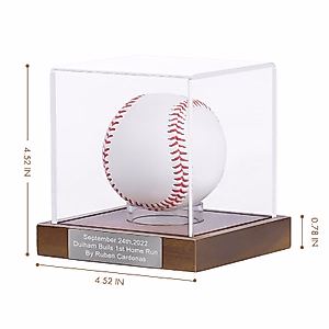 Walnut Baseball Display Case with UV Protected Acrylic Storage Box and Engraving, Silver Stand
