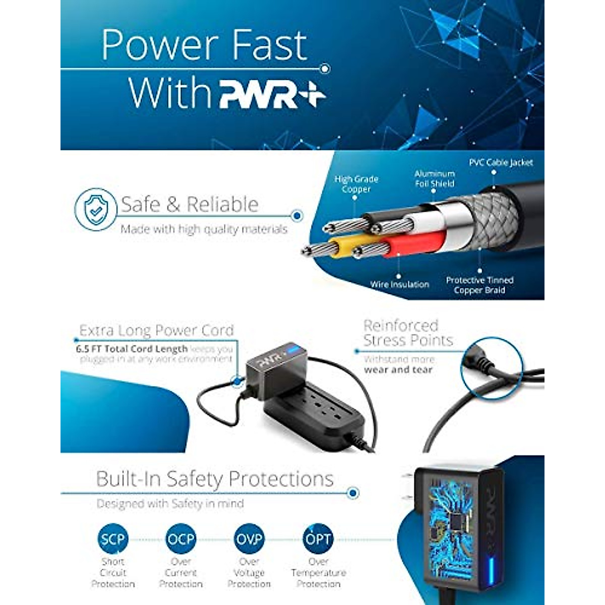Pwr 12V 2A Charger for SGIN X15 M15 Laptop, Gateway GWTC116 GWTN116 GWTN133 GWTN141 GWNC21524: UL Listed Extra Long Cord Power Supply Ultra Slim Notebook Power AC Adapter Replacement