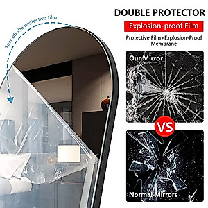 Kasibie Arched Full Length Mirror, 47"x14.5" Wall Mounted Mirror, Over The Door Hanging Mirror, Leaning Against Wall Mirror, Sleek Arched Mirror for Bedroom Living Room (Black)