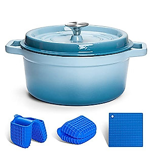 MICHELANGELO Dutch Oven Pot with Lid, 5 Quart Dutch Oven Cast Iron, Enameled Cast Iron Dutch Oven with Lid, Enamel Dutch Oven for Bread Baking, 5 Qt Dutch Oven Pot with Silicone Accessories, Blue