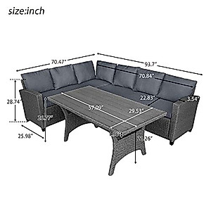 HHOK Patio PE Rattan Wicker Conversation Weather Sectional Sofa Set with Table & Soft Cushions, B-Gray Outdoor Furniture