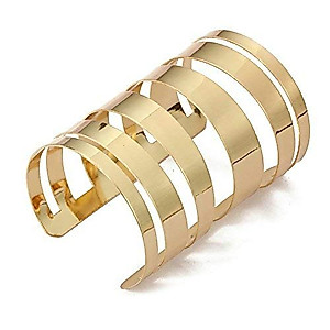 QTMY Alloy Metal Gold Hollow Hoop Open Cuff Wide Bracelet Bangle for Women Egyptian Costume(Gold2)
