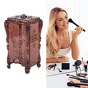 Cotton Pad Holder, Large Capacity ABS, Cute Design, Cotton Dirt Free Makeup Box for Bedroom (Transparent Coffee)