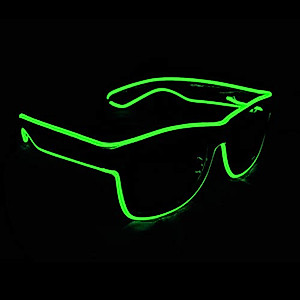 Aquat Light up El Wire Neon Rave Glasses Glow Flashing LED Sunglasses Costumes For Party, EDM, Halloween RB01 (Neon green, Black Frame)