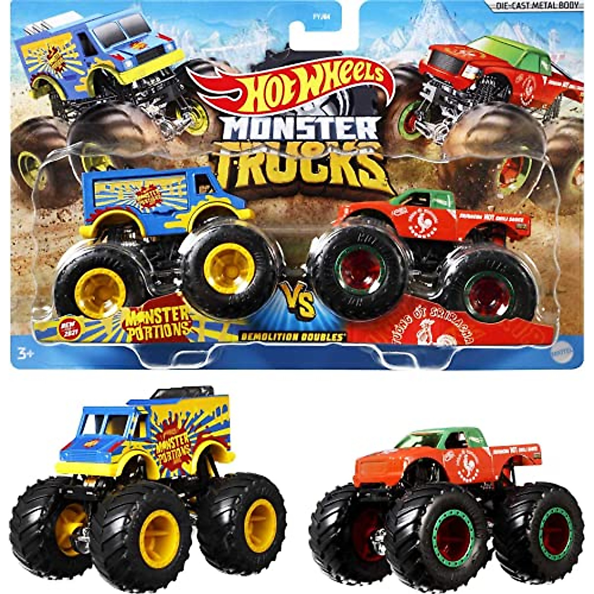 Hot Wheels Monster Trucks Demolition Doubles, Set of 2 Toy Monster Trucks in 1:64 Scale (Styles May Vary)