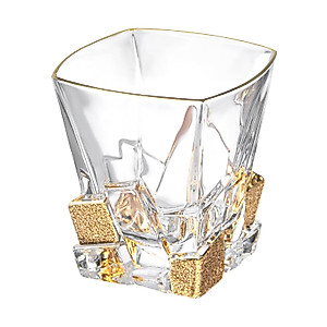 Barski - European Quality Glass - Crystal - Set of 6 - Square Shaped - Double Old Fashioned Tumblers - DOF - Tumbler is 11.7 oz. - with Matte Gold Ice Cubes Design - Glasses are Made in Europe