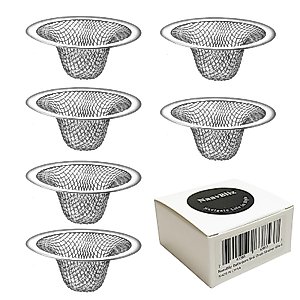 6-Pack Bathroom Mesh Sink Drain Strainer - 2.12" Top / 1" Small Stainless Steel Hair Basket Catcher for Bathroom Sink, Lavatory, Balcony, Utility, RV, Floor Drain