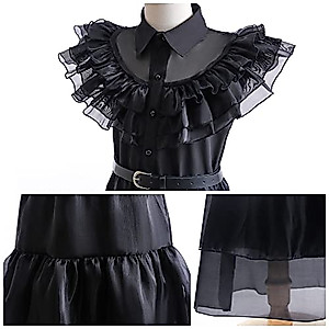 GRIVOS Black costume Girls dress for Kids Black Outfit Halloween Costumes Cosplay Party with belt wig socks 4-14Y
