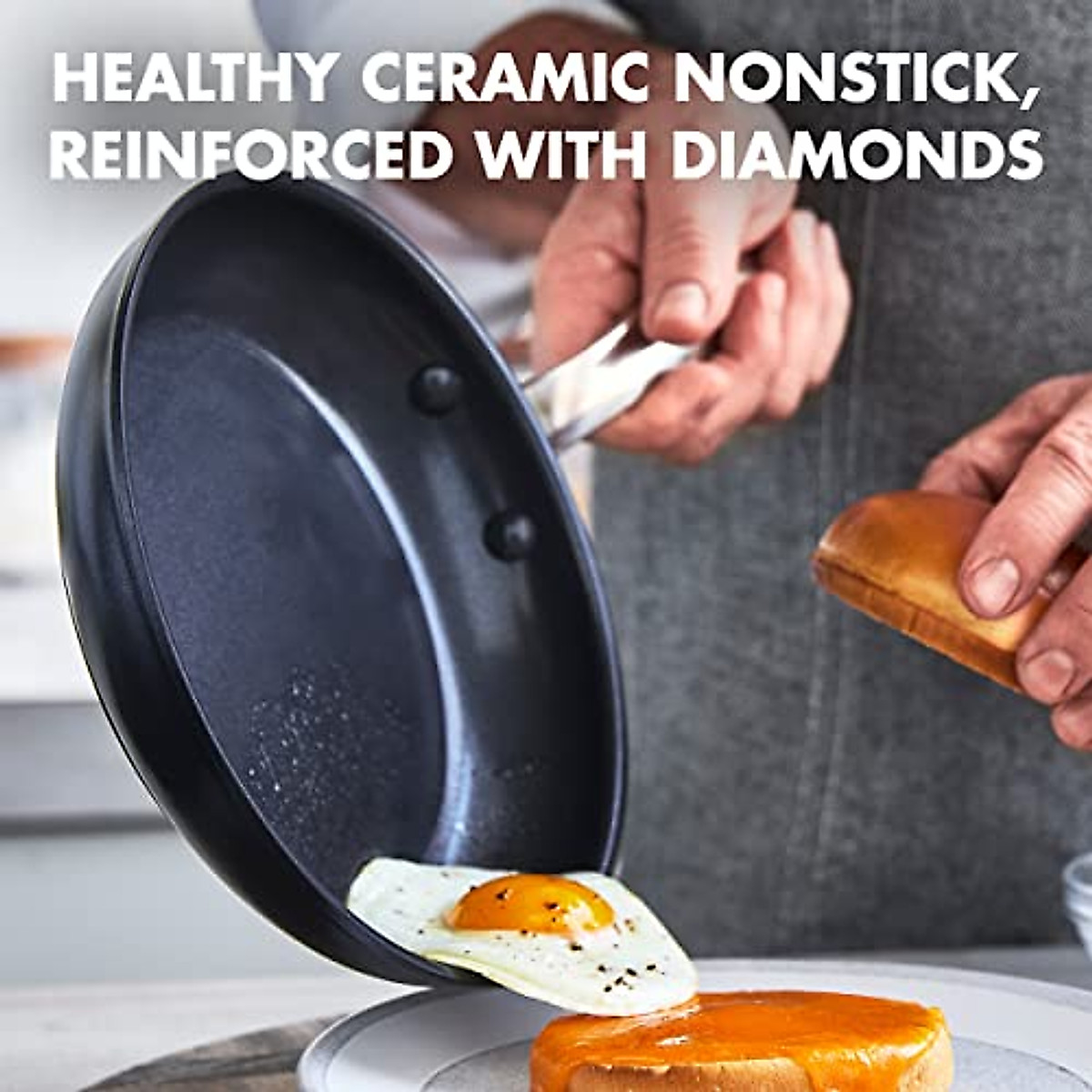 GreenPan Chatham Black Prime Midnight Hard Anodized Healthy Ceramic Nonstick, 8" Frying Pan Skillet, PFAS-Free, Dishwasher Safe, Oven Safe, Black