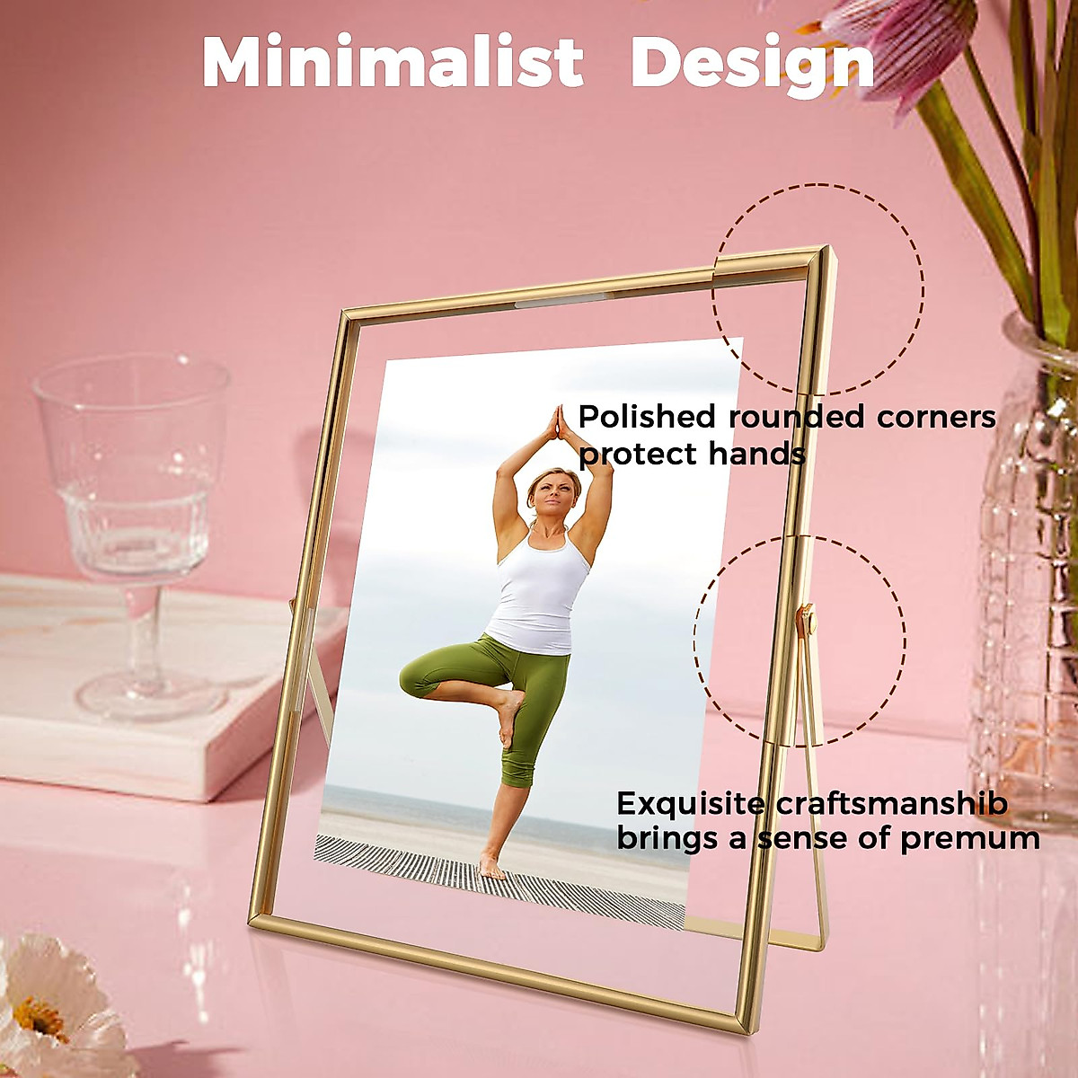 AhaGo Gold Floating Frame (8"×10", 2 Set), For Picture 7x9, 6x8, 5x7, Tabletop Shelf Photo Frames, Classy for Mother's Day, Wedding or Birthday