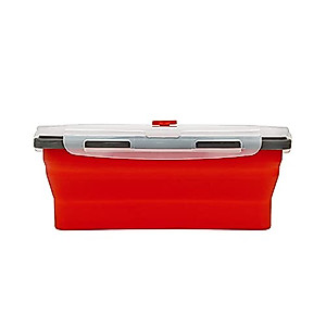 CARTINTS Large Collapsible Camping Food Containers, 1200ml Silicone Lunch Container, Microwave Safe Reusable Meal Prep Container For Indoor&Outdoor Kitchen With Foldable Spoon, Grey Red