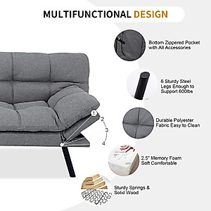 MUUEGM Convertible Futon Sofa Bed, Modern Couch Foldable Linen Memory Foam Couch Sleeper bed with Armrest and Backrest Adjustable Full Size Recliner for Living Room Office Sofabed,71" light Grey