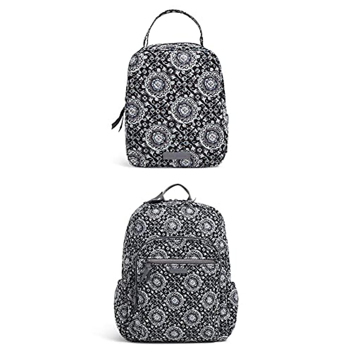 Vera Bradley Women's Signature Cotton Lunch Bunch Lunch Bag, Charcoal Medallion, One Size withVera Bradley Women's Signature Cotton Campus Backpack, Charcoal Medallion, One Size