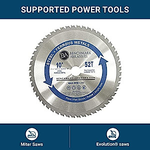 Benchmark Abrasives 10" TCT Saw Blades, Tungsten Carbide Tipped Circular Metal Cutting Saw Blades for Steel, Stainless Steel, Nickel, Titanium, Ferrous Metals, Steel Pipe (10" 52 Teeth)