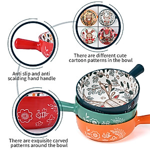 AzjioLi Soup Bowls with Handles - 20oz French Onion Soup Bowls,Soup Crocks Oven Safe,Ceramic Soup Bowls for Salad Pasta Cereal,Cute Cartoon Bowls Microwave Safe(Red Rabbit)