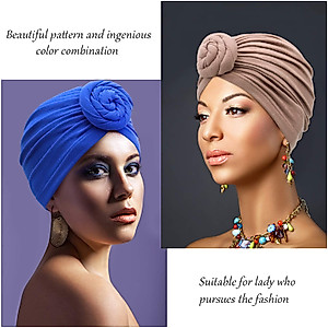 SATINIOR 3 Pieces African Turban for Women Knot Pre-Tied Bonnet Beanie Cap Headwrap (Black, Blue, Khaki)