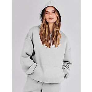 ANRABESS Womens 2 Piece Outfits Lounge Hoodie Oversized Sweatshirt Jogger Sweatpants Y2K Tracksuit Sweatsuit Set Fall Clothes Light Grey Small