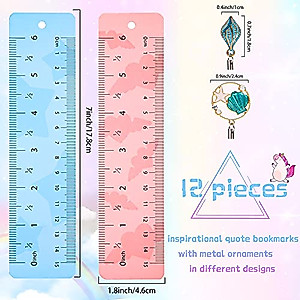 12 Pieces Unicorn and Rainbow Theme Bookmarks with 12 Pieces Metal Charms, Inspirational Quotes Bookmarker Unicorn Page Markers for School Reading Boys Girls Teens and Adults