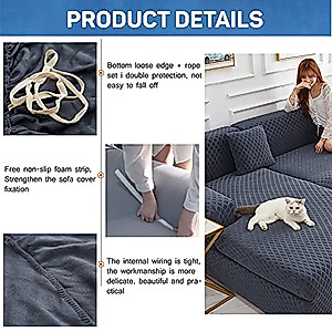 Checks Stretch Sofa Slipcover, Thick Sectional Couch Covers Elastic Bottom Removable L-Shaped Sofa Covers for Pets Cat Dog-Blue A-3 Seater+4 Seater