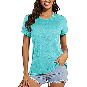 MAGCOMSEN Womens Workout Shirts Short Sleeve Fishing Shirts Fitness Tee Yoga Tops Cool Running T Shirts Light Green Large