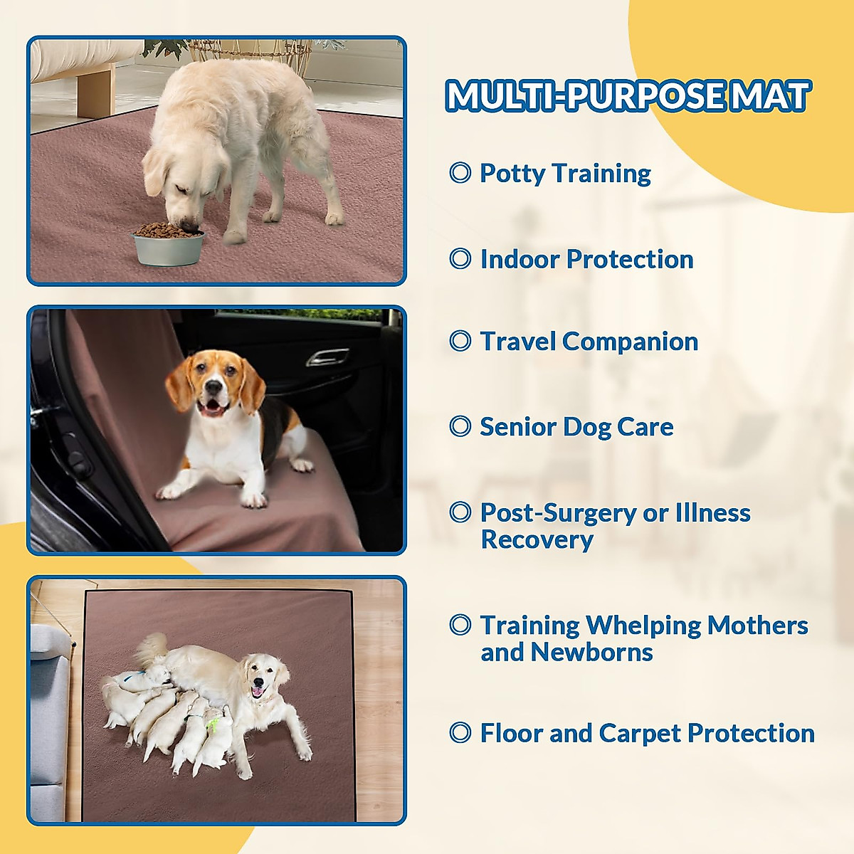 Barpor 48" x 66" Washable Dog Pee Pads Reusable Non-Slip - Puppy Pads Indoor Potty Training Leakproof, Whelping Pads for Floor, Bed, Crate, Cadges, Playpen, Couch Waterproof, Coffee