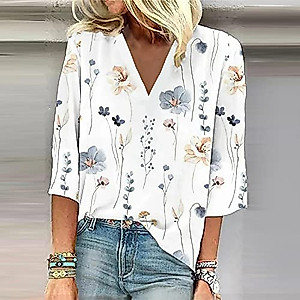 Going Out Tops for Women Womens Fall Fashion 2023 Womens Tops 3/4 Sleeve Casual Loose Fit Tunic Tops Scoop Neck T-Shirt 3X-Large White