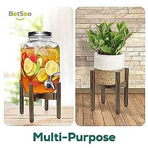 BETSEO Drink Dispenser Stand - Beverage Jar and Water Plastic Jug Holder - to plant flower pots - Adjustable up to10-inch Wide (Water Dispenser-Walnut)