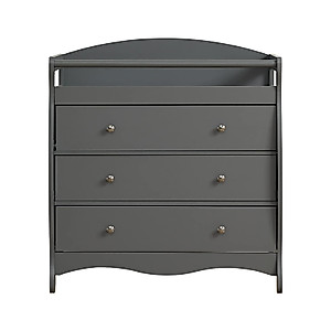 Guangshuohui 3-Drawer Changing Table, Wooden Bed Nursing Table Infant Diaper Changing Station with Drawers, Safety Rails & Strap, Baby Changing Table Dresser for Nursery, Easy Assembly (Grey)