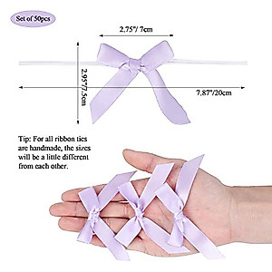 AKLVBL 50 Pack Purple Satin Ribbon Twist Tie Bows for Treat Bags, Gift Bags, Bakery Candy Bags and Package Decorating Ribbon Bow, Bowknot for Gifts