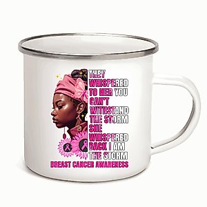 Gift Cancer Survivors Black I am The Storm Pink Ribbon 12oz Enamel Silver Mug