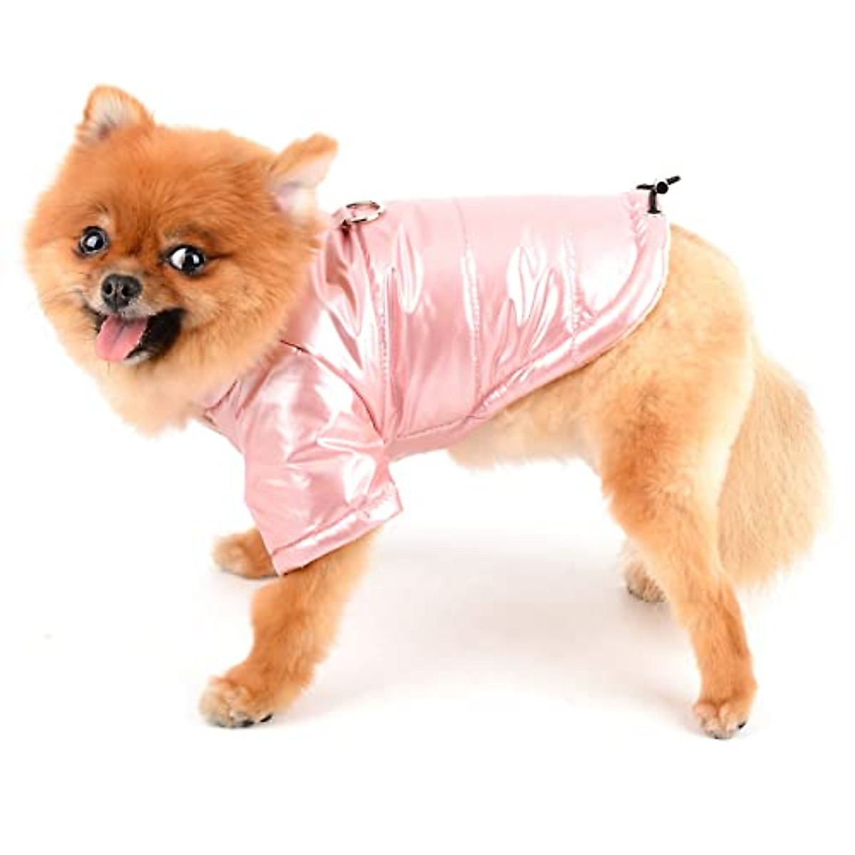 SMALLLEE_LUCKY_STORE Pet Metallic Padded Puffer Jacket Winter Snow Coat Fleece Lined with D-Ring for Small Dog Cat Boys Girls Puppy Chihuahua Yorkie Warm Cold Weather Clothes,Pink,S
