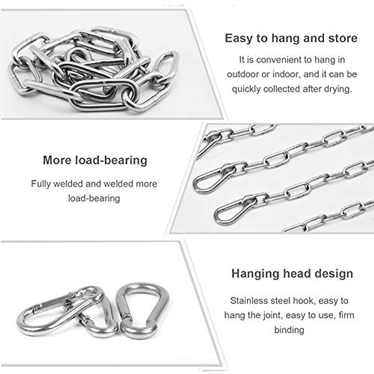 FANKUTOYS Hanging Swing Chair Chain Kit, 2 Set Stainless Steel Hardware Heavy Duty Porch Swing Hammock Chain Kit Hanging Hooks for Hammock, Rope, Tire, Tree Swings
