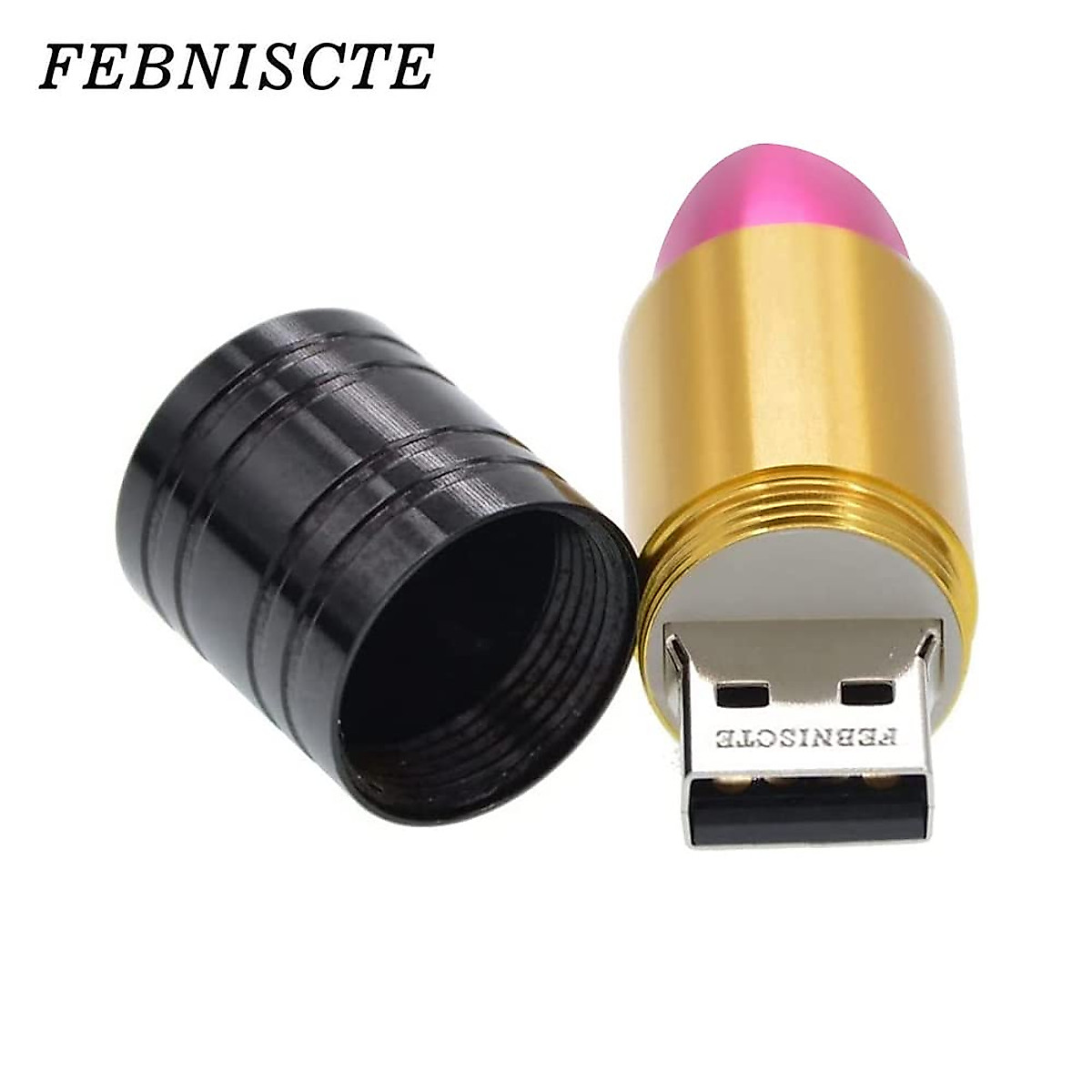 FEBNISCTE 32GB USB 2.0 Flash Drive Memory Stick Metal Lipstick Shape Style Pendrive High Speed 32 GB Thumb Drive Zip Drive