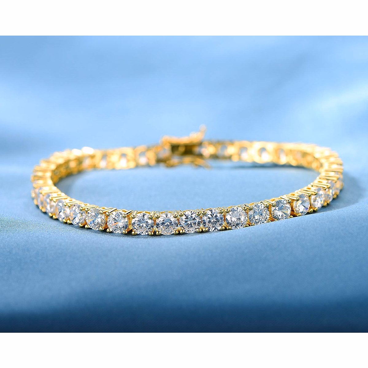 Gemsme 18K Yellow Gold Plated 4.0mm Cubic Zirconia Classic Tennis Bracelet 7.5 Inch