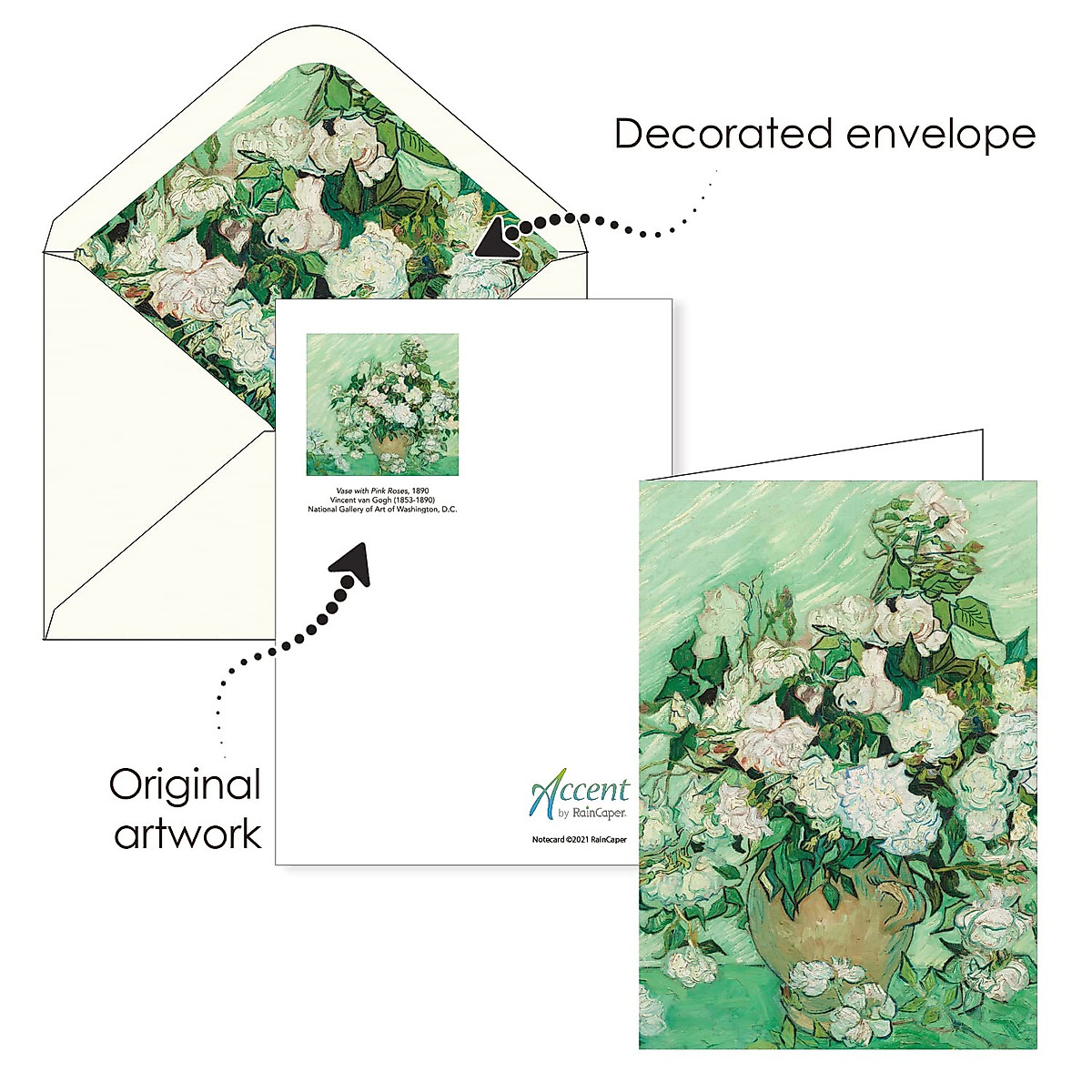 RainCaper Fine Art Keepsake 5x7 Blank Stationery van Gogh Greeting Note Cards With Decorative Envelopes, Gift Boxed Set of 16 | 300 GSM Cardstock (van Gogh Flowers)
