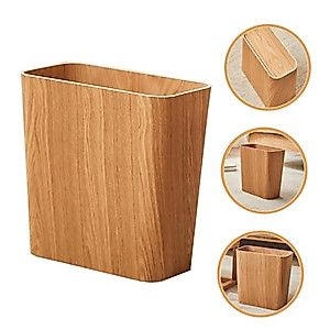 KITANDOVE Wooden Waste Container Trash Can Wrought Iron Office Trash Can Kitchen Waste Basket Khaki