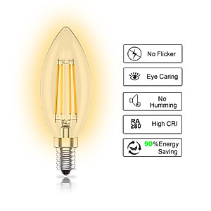 Ligheet E12 Led Bulb 4W,40 Watt Equivalent Candelabra Ceiling Fan Light Bulbs,Soft White 2700K,Non-Dimmable, Pack of 4