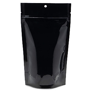 100 Pack Glossy Black Mylar Nylon 4 Mil 5" x 8.5" Stand Up Food Pouch Zip Lock Smell Proof Bags