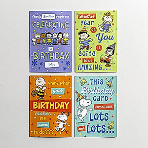 DaySpring - Peanuts - Happy Birthday - 4 Design Assortment with Scripture - 12 Boxed Cards & Envelopes (J0381)