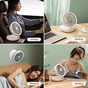 EDON Table Fan, Rechargeable Battery Operated Desk Fan with Auto Oscillation 90 Foldable Ultra Quiet 4 Speeds Light, Portable Air Circulator Fan with Hook, Wall Fan for Bedroom Home Desktop